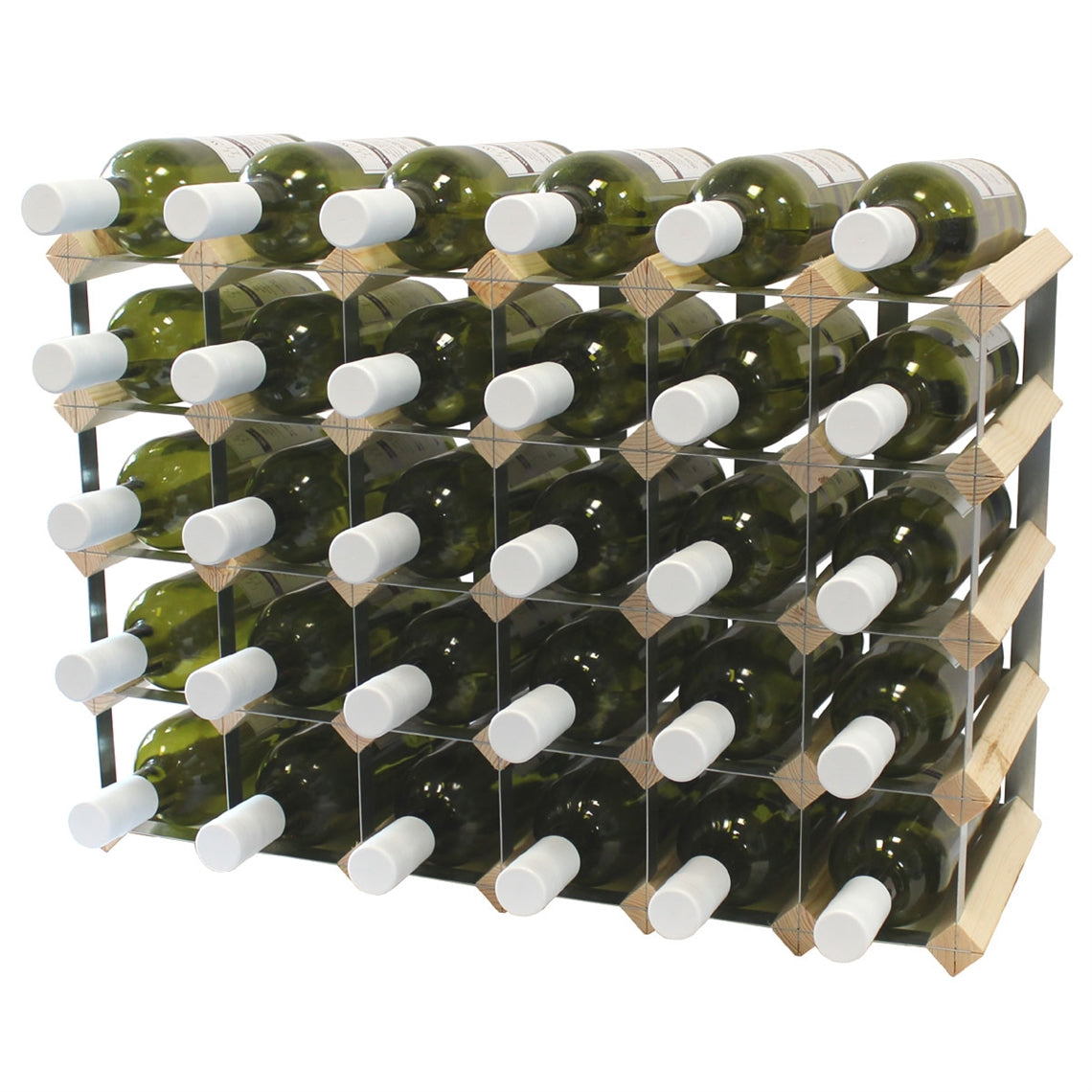 Fully Assembled Wooden Wine Rack - Natural Pine & Galvanised Steel 30 ...