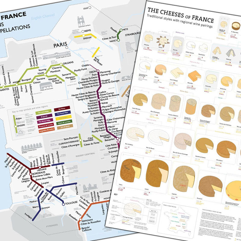 De Long’s Metro Style Wine Map of France & Cheeses of France Chart ...