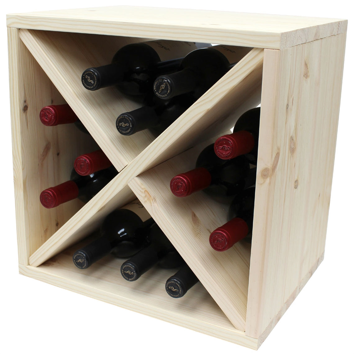 Pine Wooden Wine Rack - Mini Cellar Cube - 12 Bottles - 298mm Deep ...