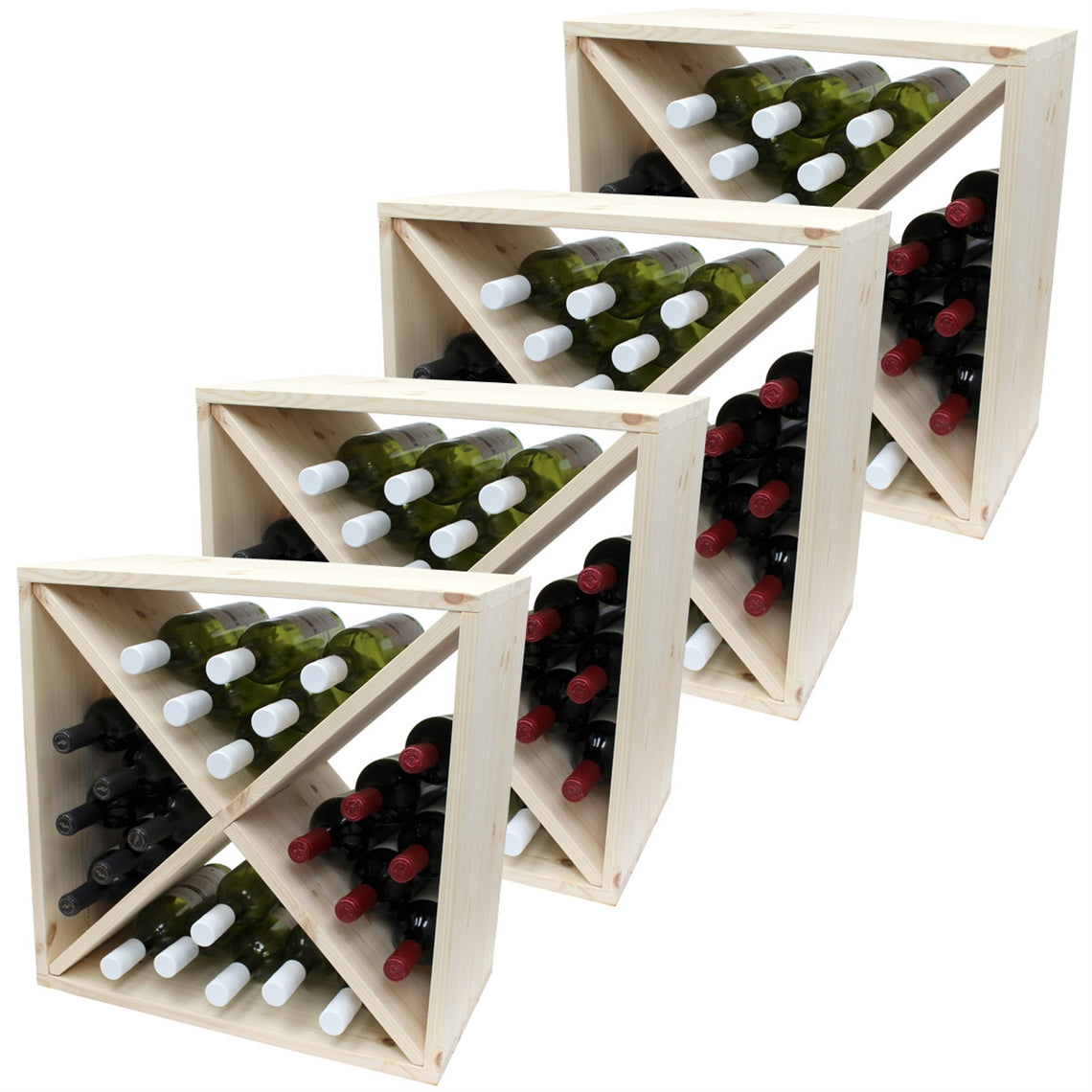 Pine Wooden Wine Rack - Cellar Cube - 96 Bottles - 298mm Deep - Set of ...