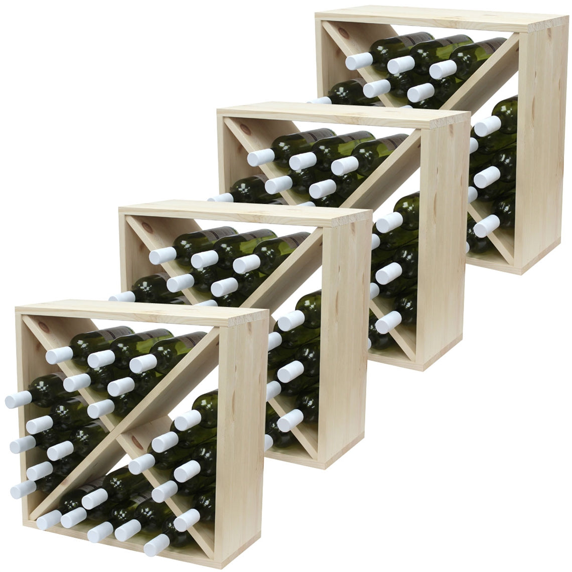 Pine Wooden Wine Rack - Cellar Cubes - 96 Bottles - 223mm Deep - Set of ...